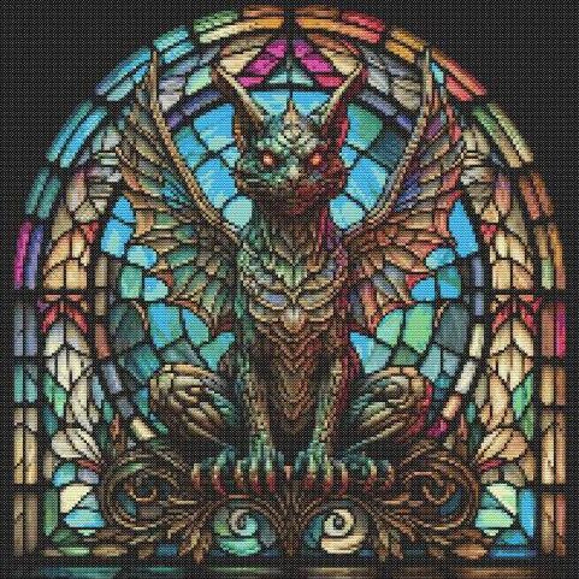 Enchanted Gargoyle Cross Stitch Pattern - Stained Glass Style - Etsy