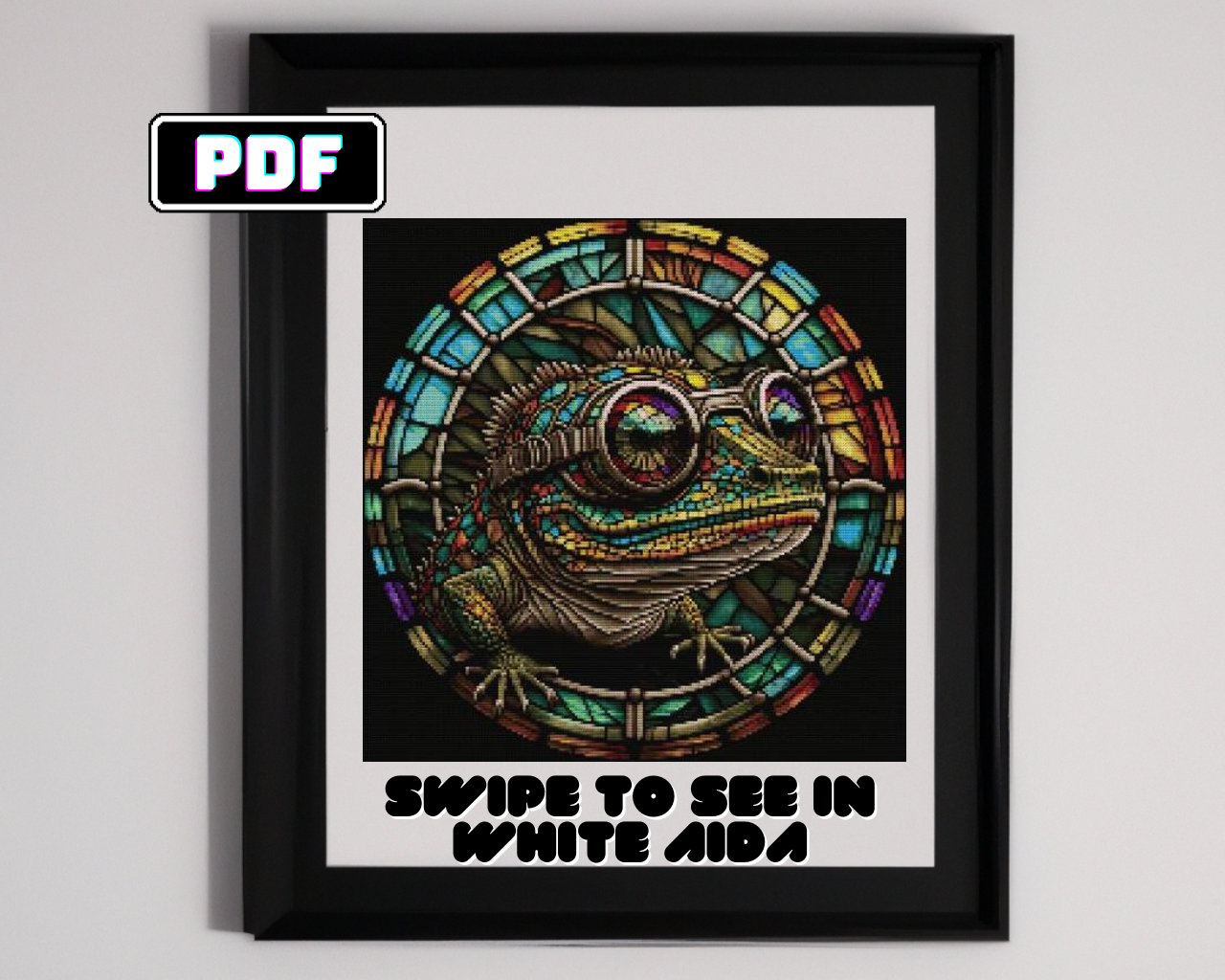 Gecko With Goggles Cross Stitch Pattern Stained Glass Style DIY Modern ...