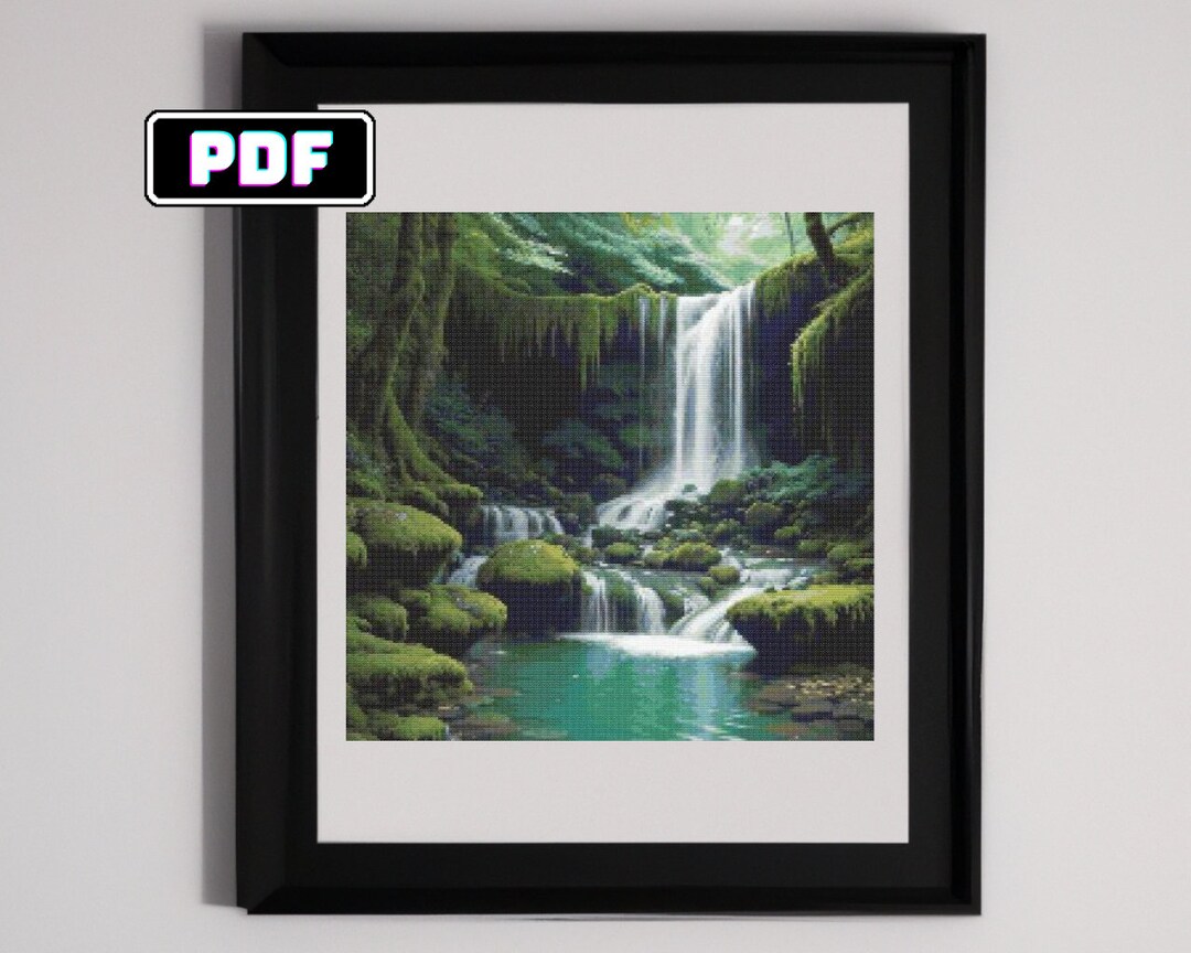 Hidden Waterfall Cross Stitch Pattern Nature's Serenity, DIY Embroidery ...