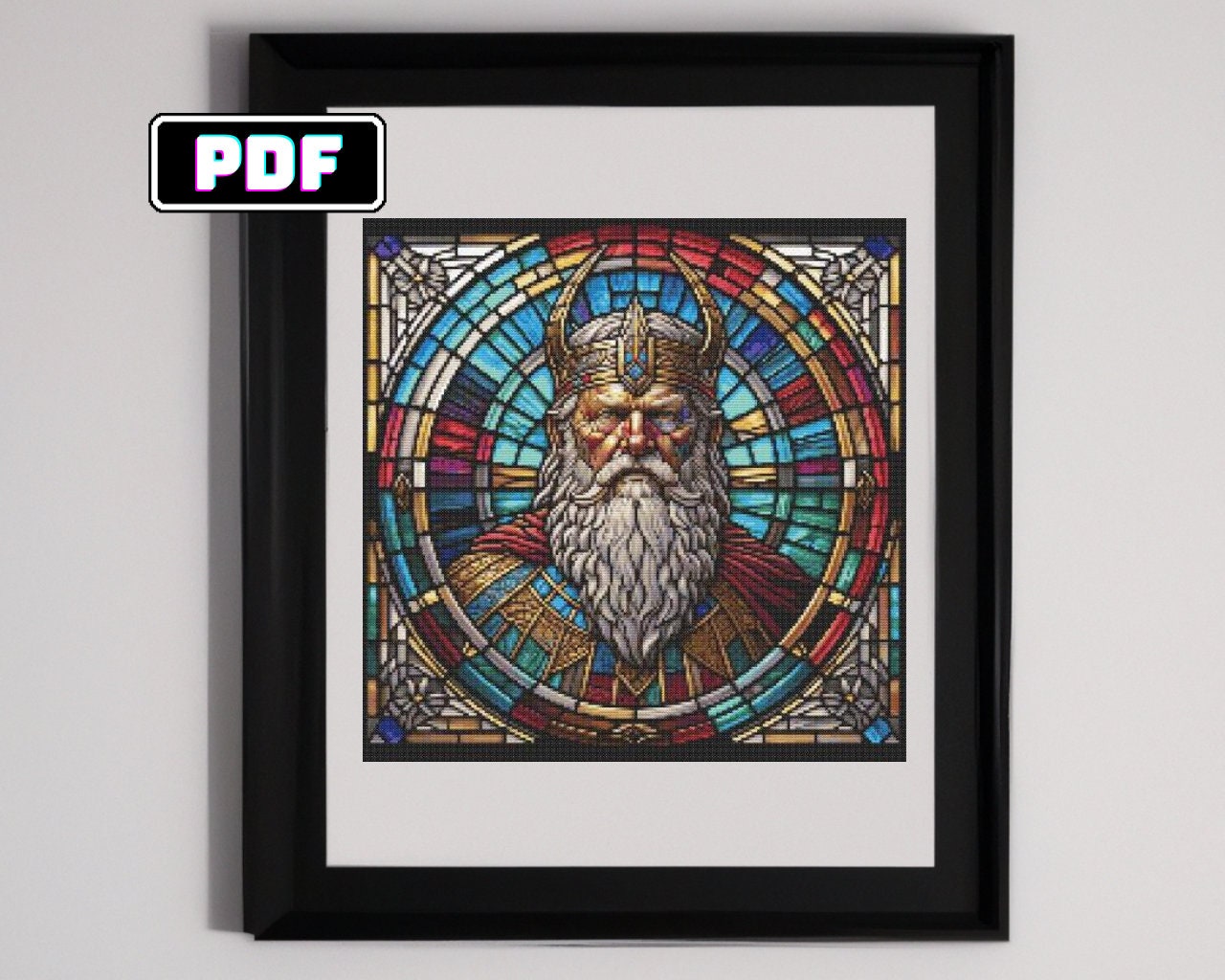 Odin Stained Glass Cross Stitch Pattern Norse God DIY - Etsy