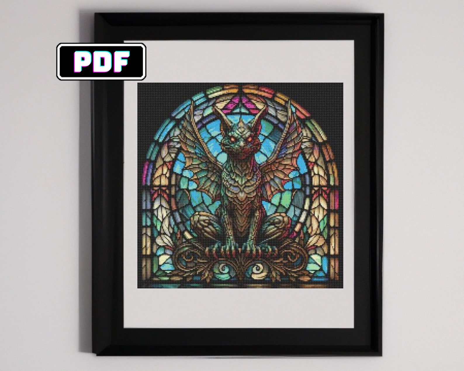 Enchanted Gargoyle Cross Stitch Pattern Stained Glass Style - Etsy
