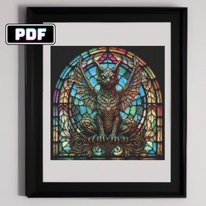 Enchanted Gargoyle Cross Stitch Pattern Stained Glass Style - Etsy