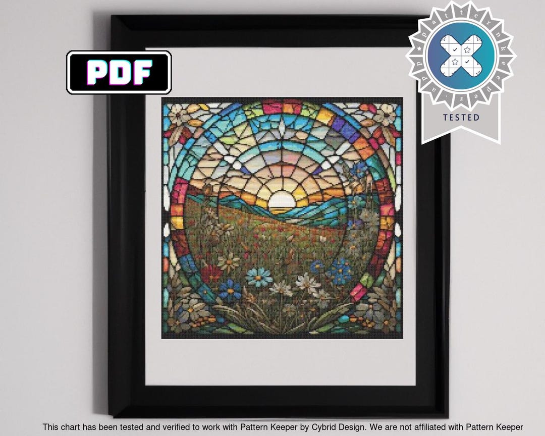 Wildflower Meadow Stained Glass Style Cross Stitch Pattern - Etsy