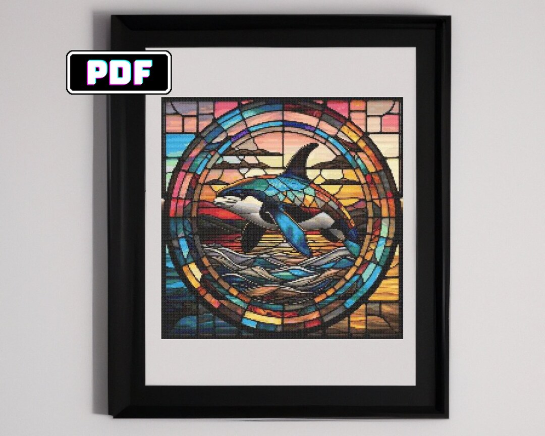 Orca Sunset Stained Glass Cross Stitch Pattern Ocean - Etsy