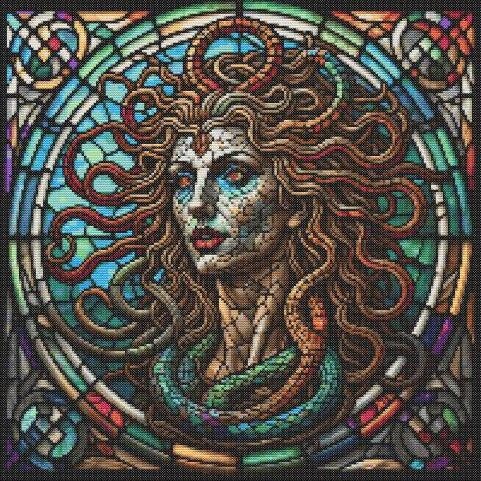 Medusa Stained Glass Cross Stitch Pattern - Mythical Serpent, DIY ...