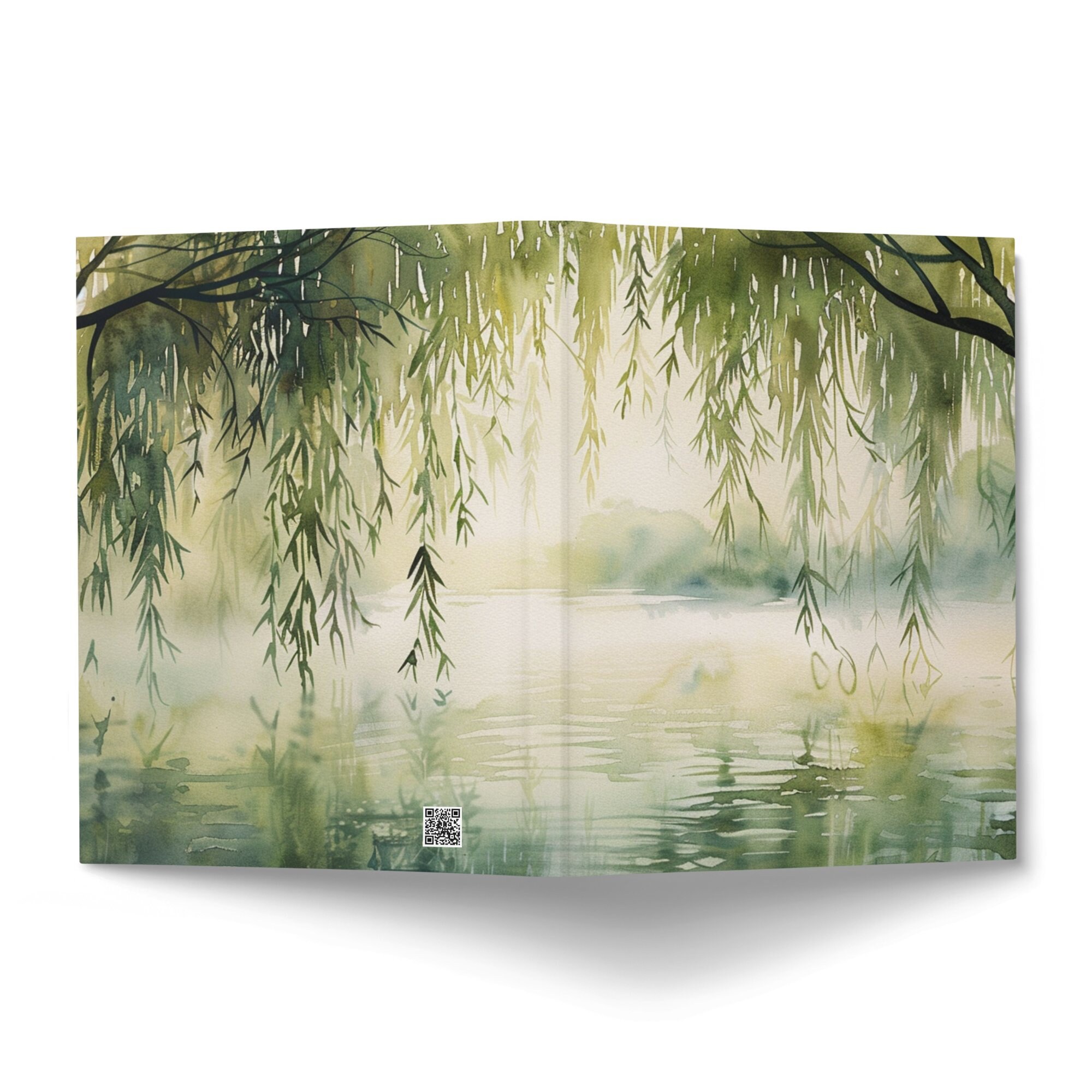 Serene Watercolor Willow Tree Reflection Hardcover Journal, Nature ...