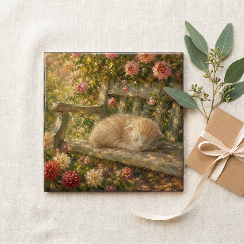 Cream Tabby Cat Renoir Ceramic Tile | Cat Wall Art | Gift for Cat Mom ...