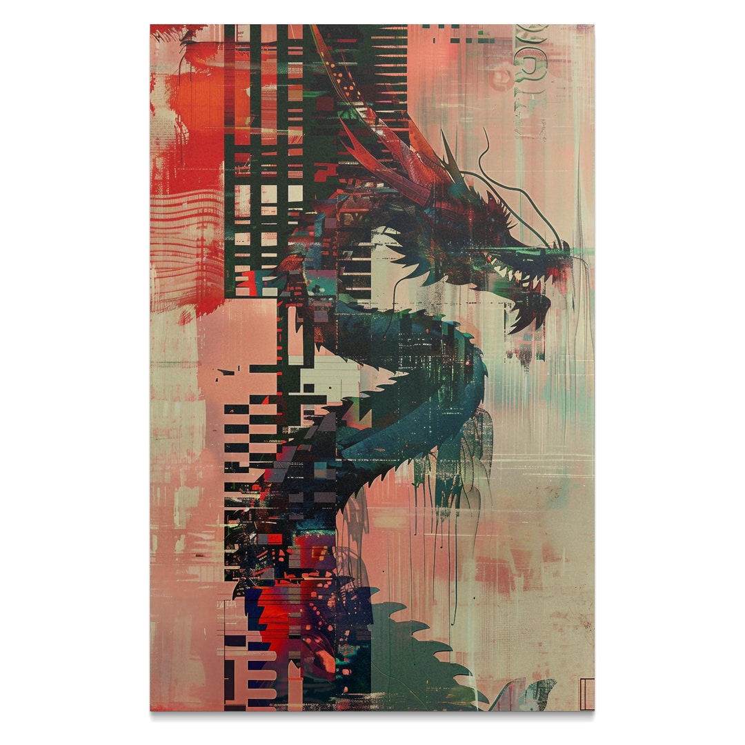 Abstract Dragon Art Print, Modern Wall Decor, Fantasy Creature Poster ...