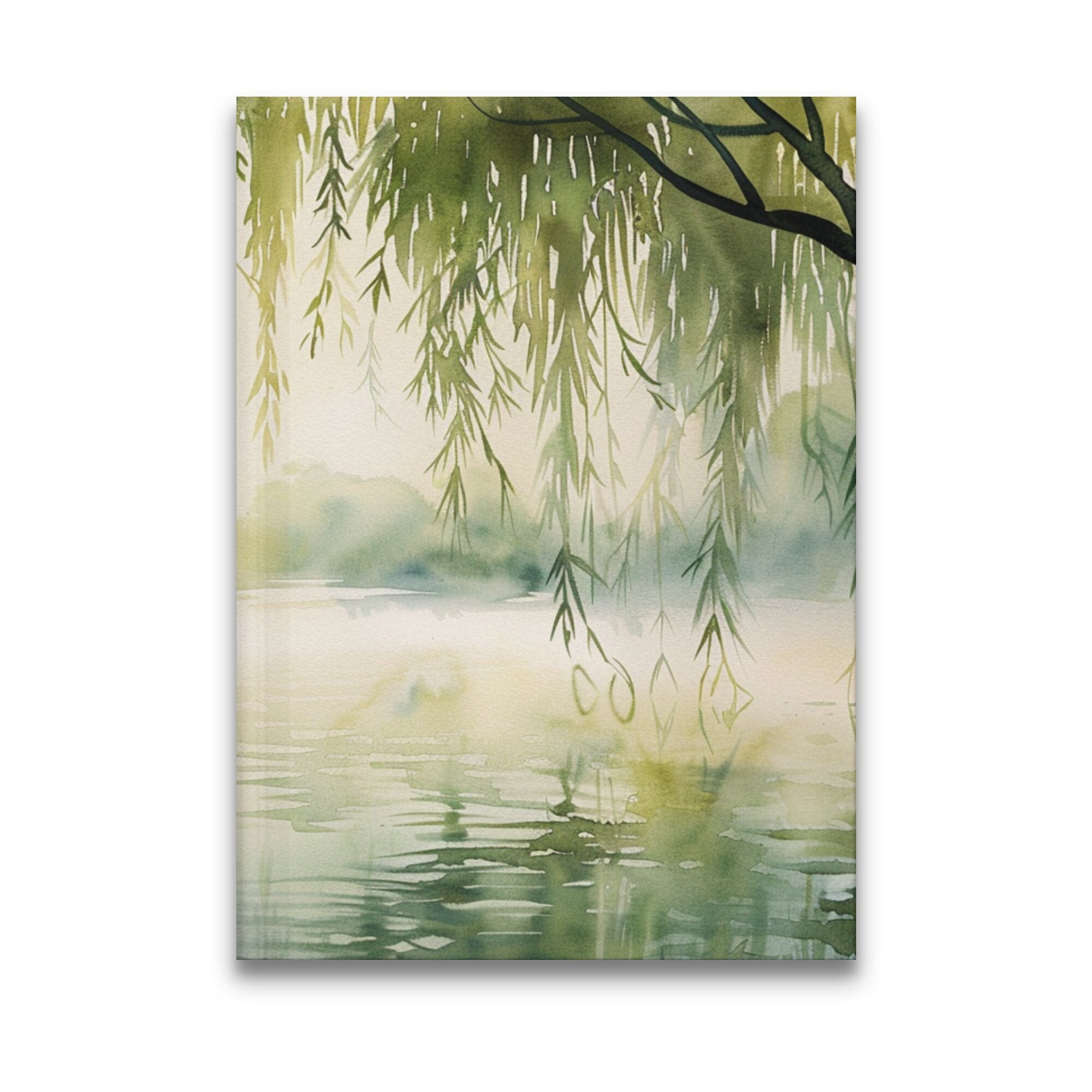 Serene Watercolor Willow Tree Reflection Hardcover Journal, Nature ...