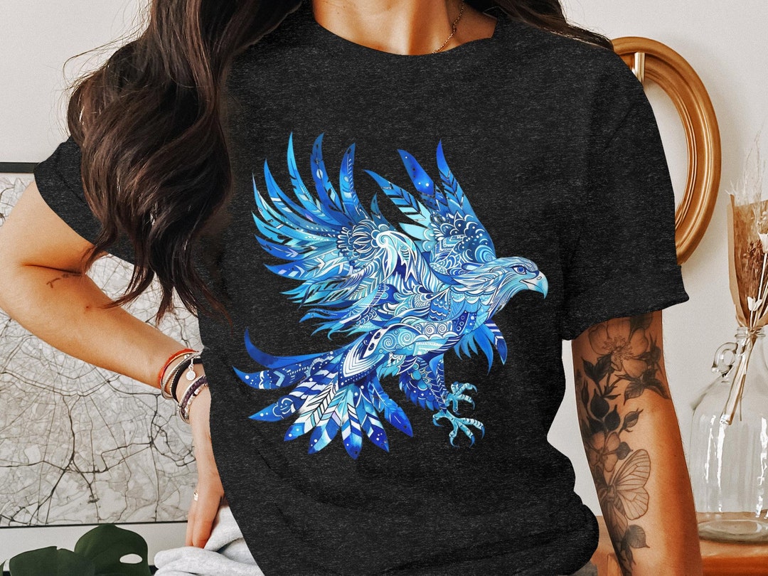 Unique Blue Phoenix Bird T-shirt, Artistic Mythical Creature Design ...