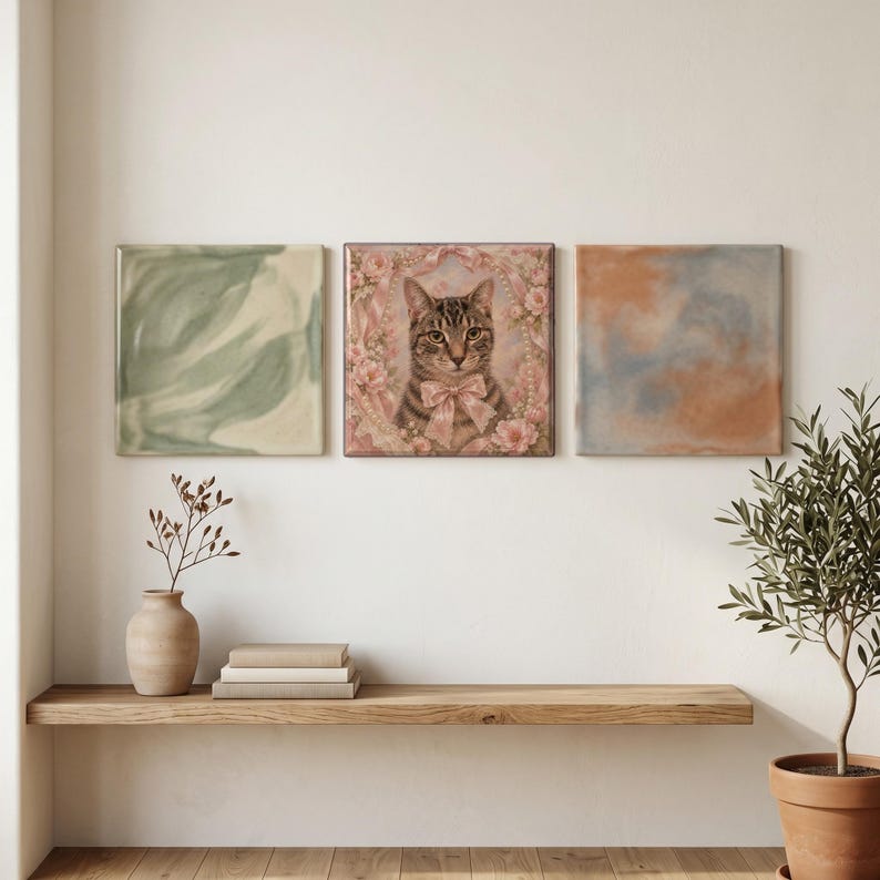 Grey Tabby Cat Coquette Ceramic Tile | Cat Wall Art | Gift for Tabby ...