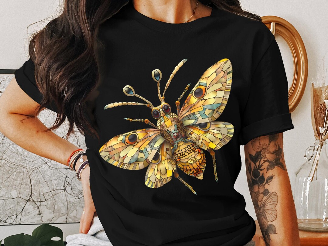 Cute Stained Glass Insect T-shirt, Adorable Bug Graphic Tee, Artsy ...