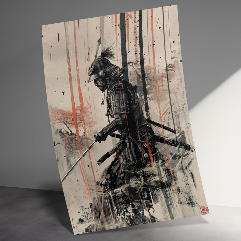 Samurai Warrior Wall Art Print, Japanese Vintage Style Poster, Bushido ...