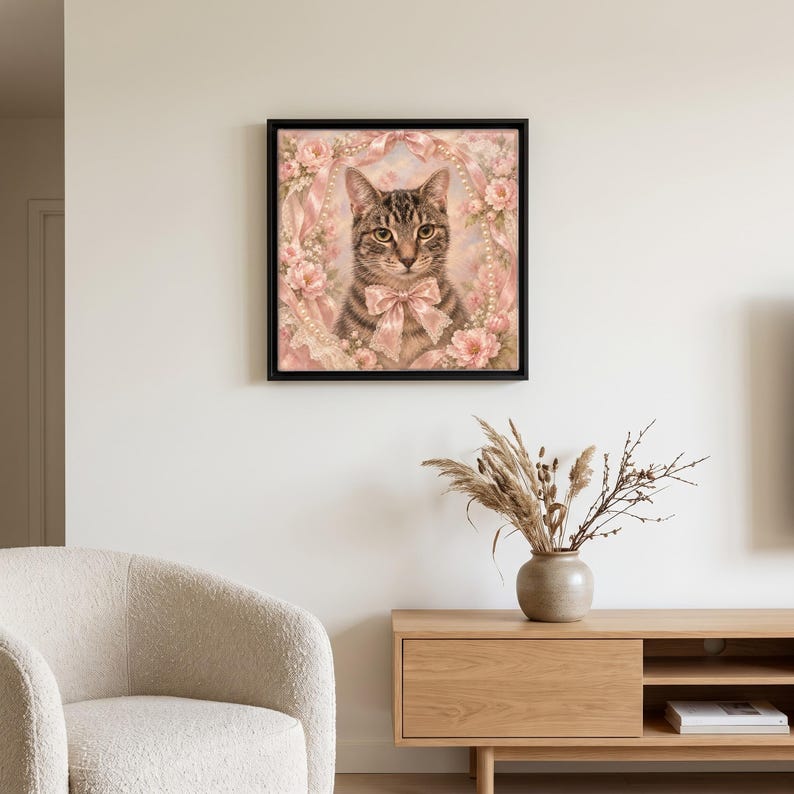 Grey Tabby Cat Coquette Ceramic Tile | Cat Wall Art | Gift for Tabby ...