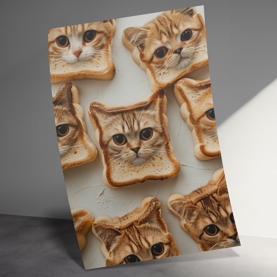 38 Cat Paw Toast With Adorable Faces Poster 11x17 Inches Kawaii ...