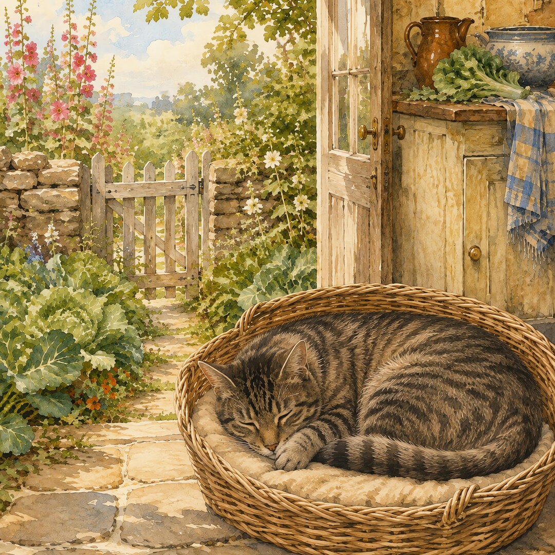 Grey Tabby Cat Storybook Watercolor Ceramic Tile | Cat Wall Art | Gift ...
