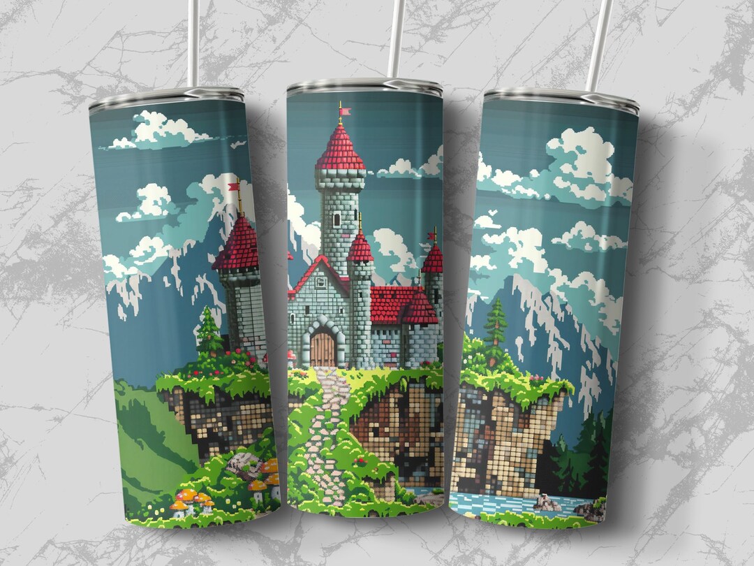 Tumblerful Pixel Art Castle Stainless Steel Tumbler Pixelated Landscape ...
