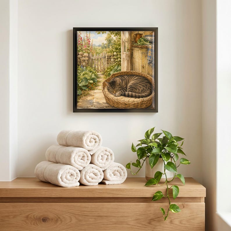 Grey Tabby Cat Storybook Watercolor Ceramic Tile | Cat Wall Art | Gift ...
