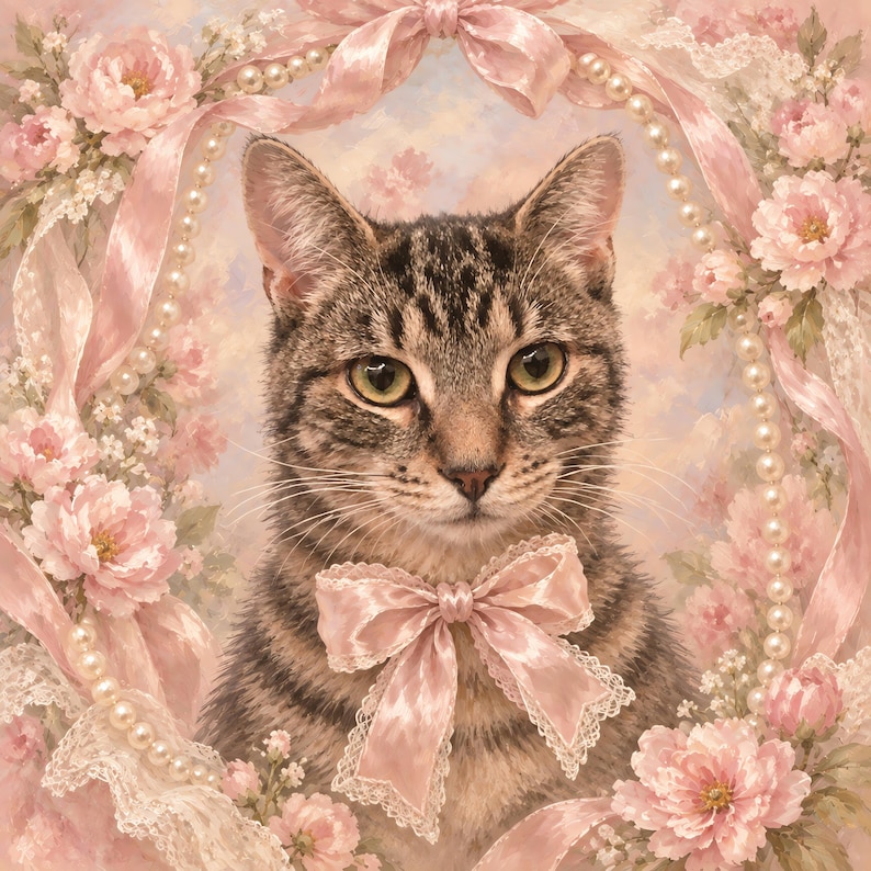 Grey Tabby Cat Coquette Ceramic Tile | Cat Wall Art | Gift for Tabby ...