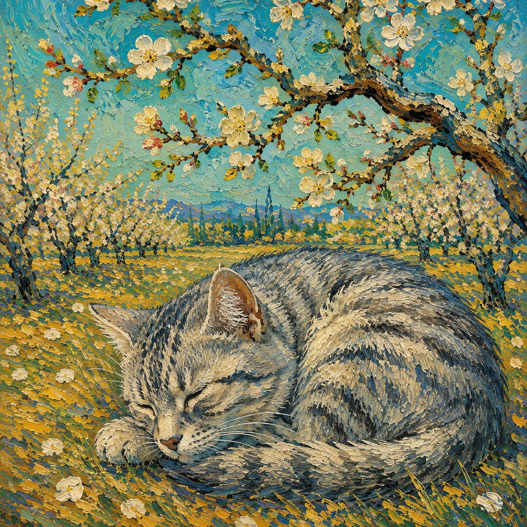 Silver Tabby Cat Van Gogh Ceramic Tile | Cat Wall Art | Gift for Tabby ...