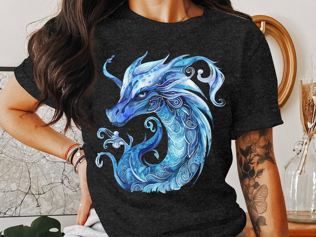 Blue Water Dragon T-shirt, Fantasy Creature Art, Mystical Animal ...