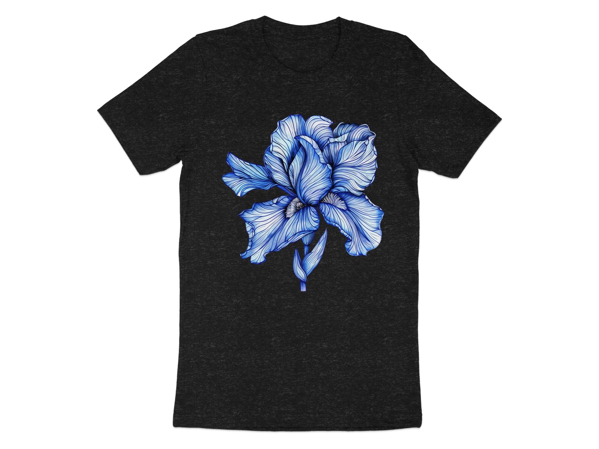 Blue Floral Iris T-shirt, Vibrant Flower Art Tee, Botanical ...