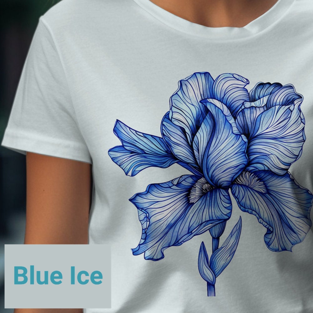 Blue Floral Iris T-shirt, Vibrant Flower Art Tee, Botanical ...