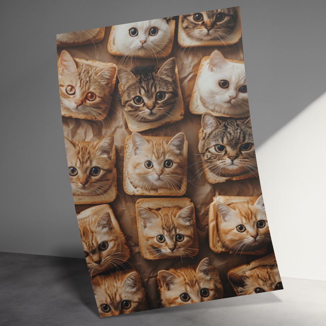 39 Cat Paw Toast With Adorable Faces Poster 11x17 Inches Kawaii ...