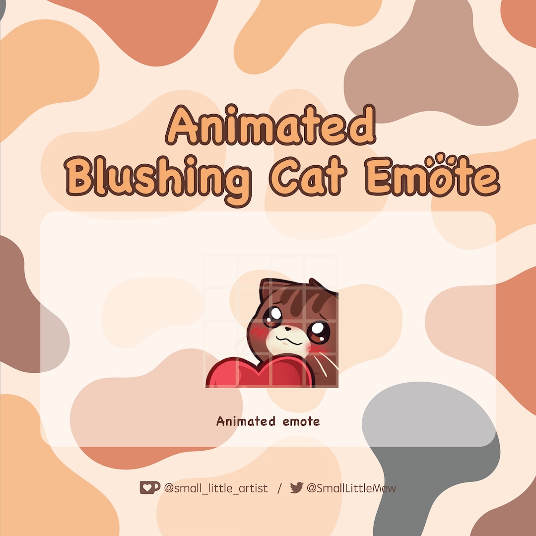 Animated Heart Cat Emote - Blushing Shy Brown Tabby Cat - Pre-made ...