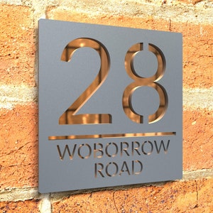 Modern Grey Door Numbers, With Bronze Mirror Baseplate Custom Acrylic ...