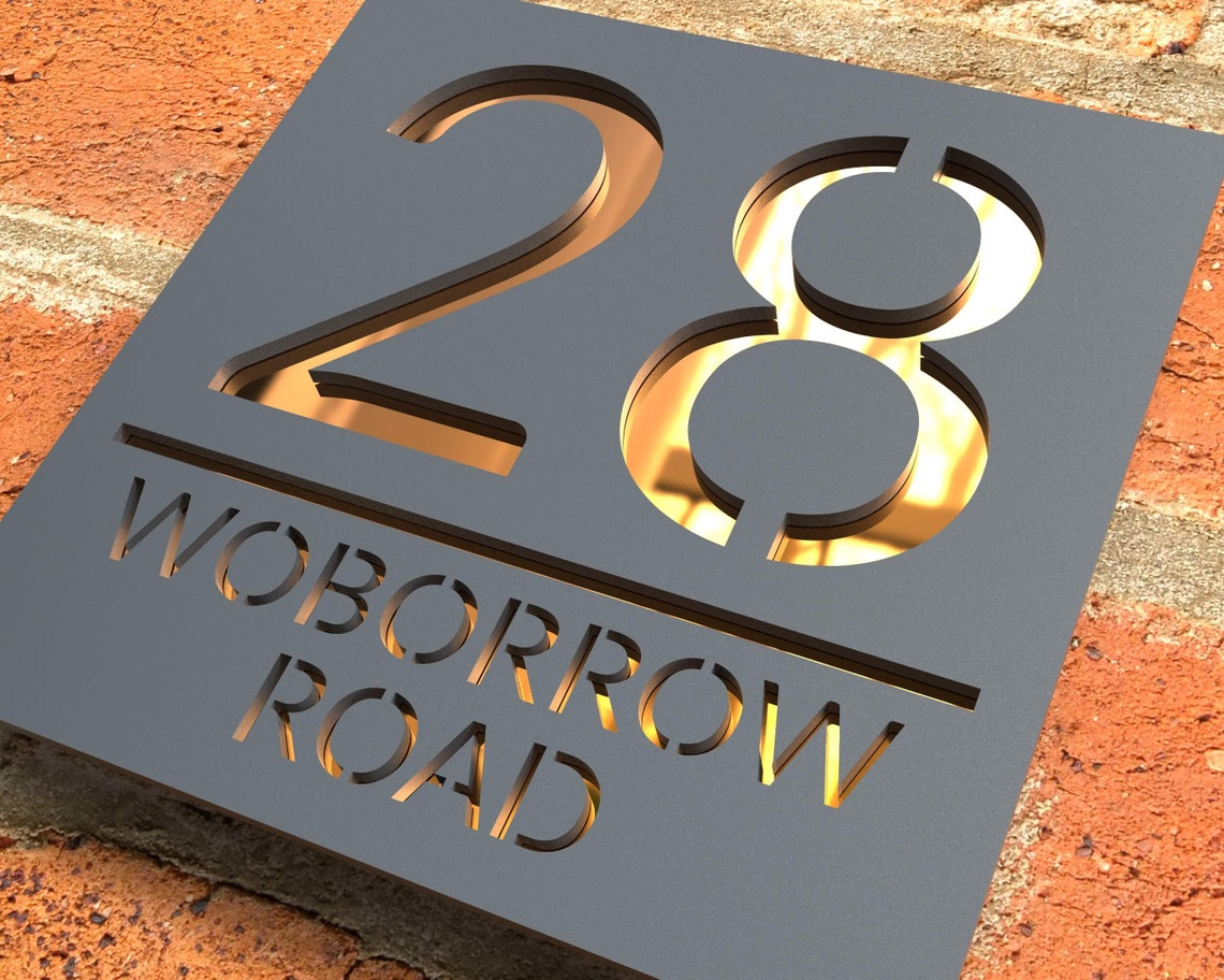 Modern Grey Door Numbers, With Bronze Mirror Baseplate Custom Acrylic ...