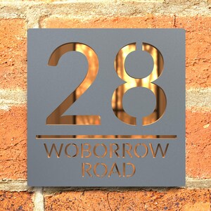 Modern Grey Door Numbers, With Bronze Mirror Baseplate Custom Acrylic ...
