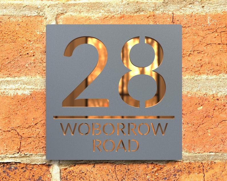 Modern Grey Door Numbers, With Bronze Mirror Baseplate Custom Acrylic ...