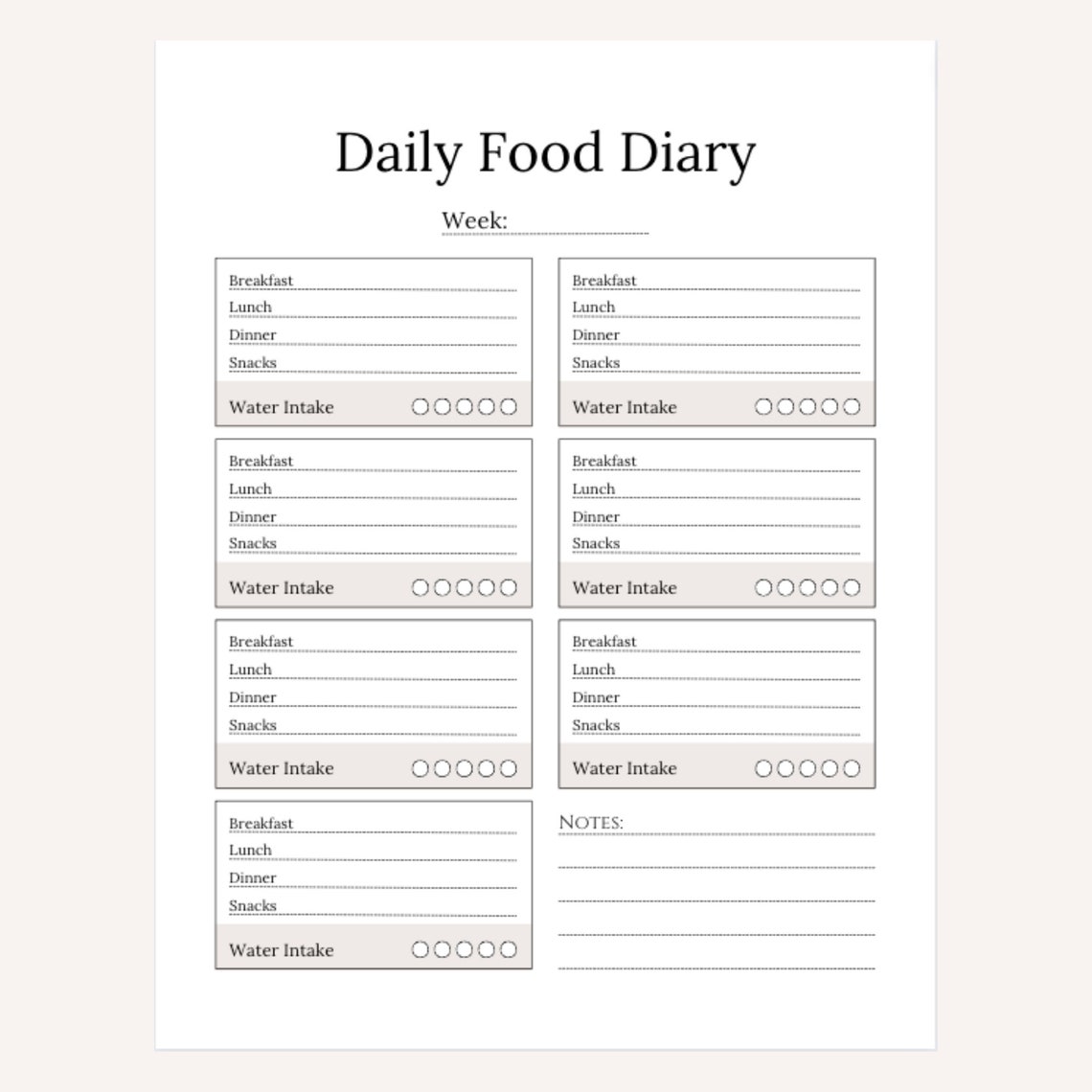 Daily Meal Diary Printable, A4, A5 & US Letter Printable Food Journal ...