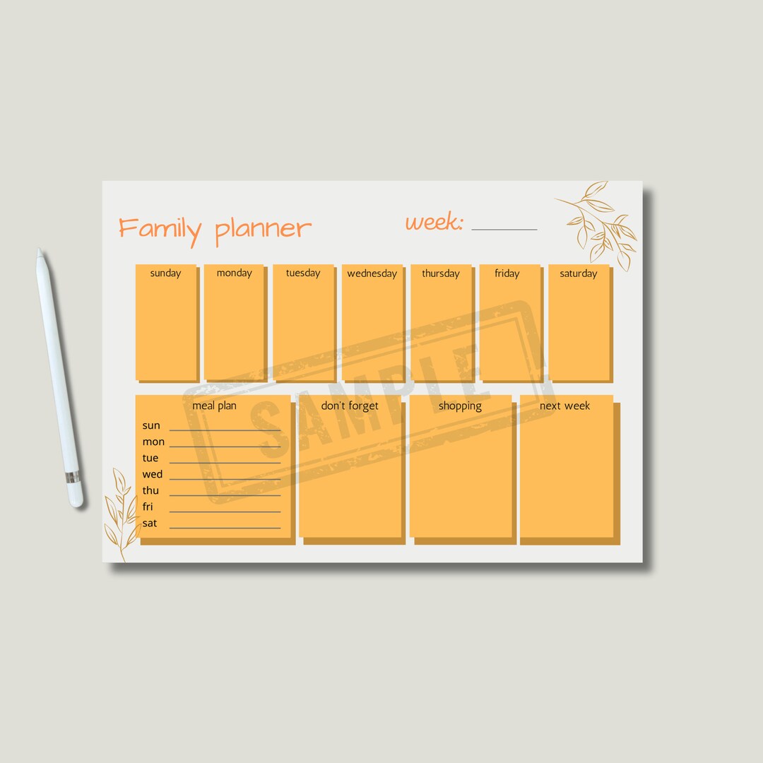 Digital Family Planner Family Meal Plan Weekly Planner - Etsy