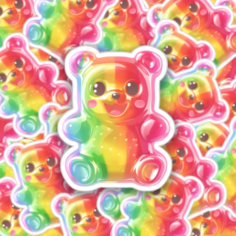 Stickers Kawaii Vinyl Cute Rainbow Gummy Bear Sticker- Gummy Bear ...