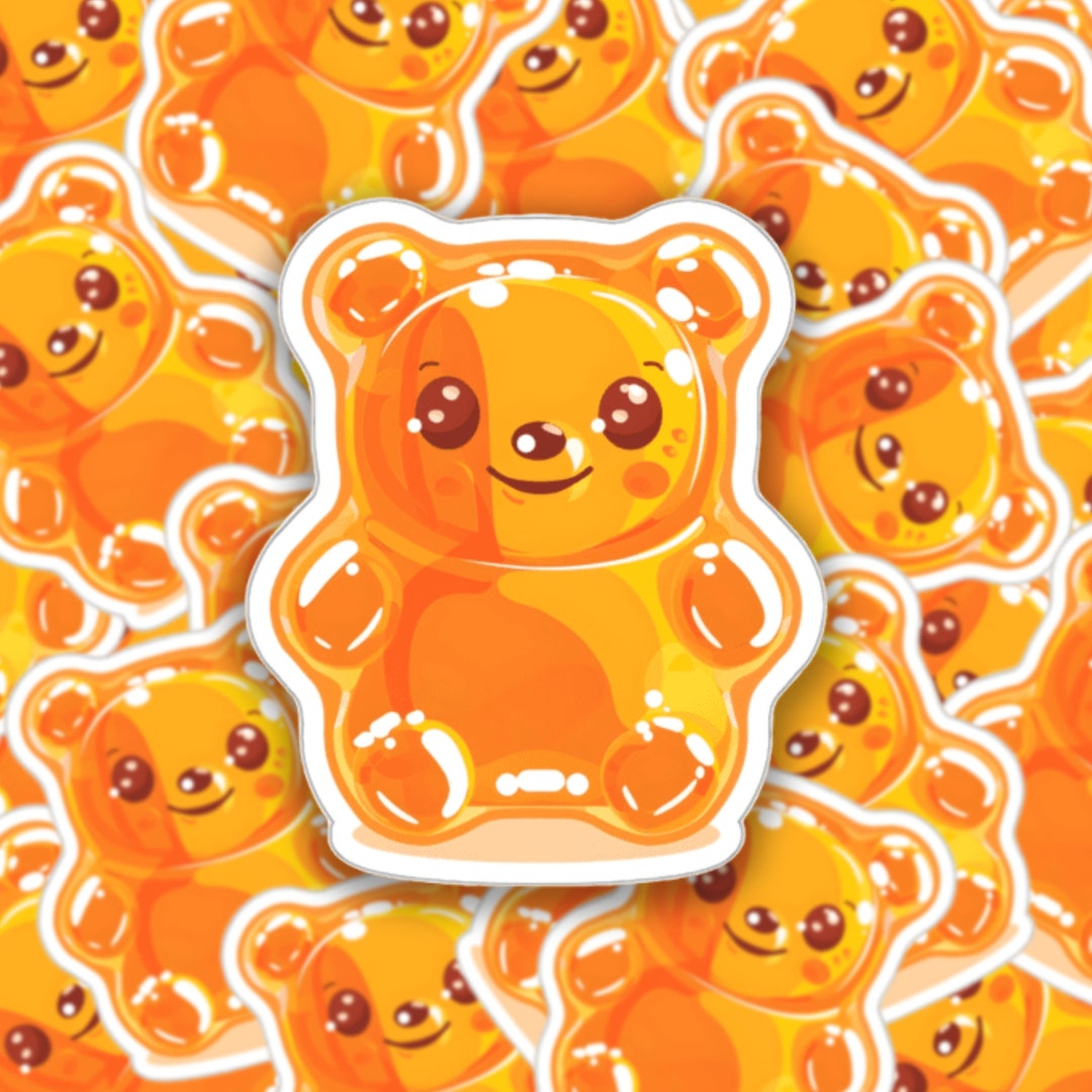 Stickers Kawaii Vinyl Cute Orange Gummy Bear Sticker- Orange Gummy Bear ...