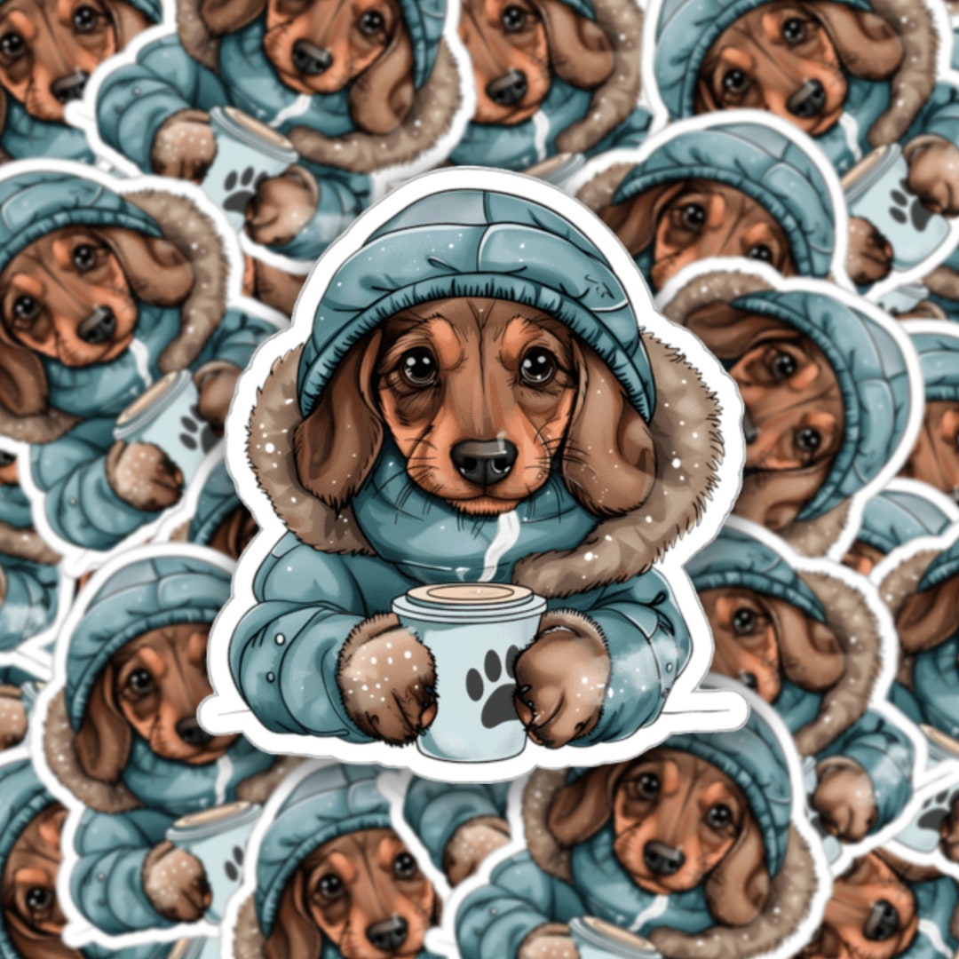 Cute Dachshund Sticker Dachshund Vinyl Sticker Winter Sticker Puppy ...