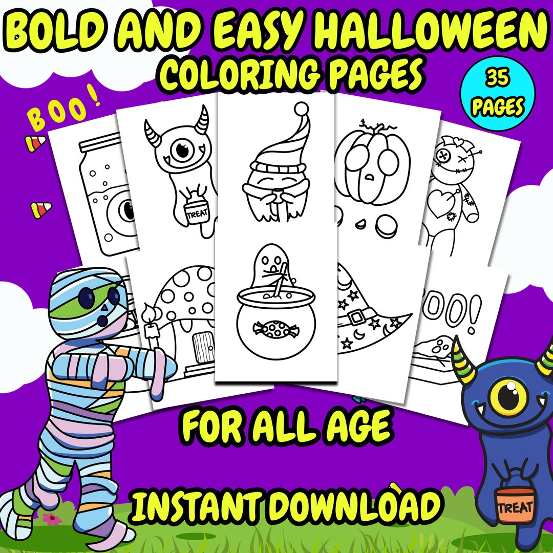 Cute Bold and Easy Halloween Coloring Pages for Kids, Teens and Adults ...