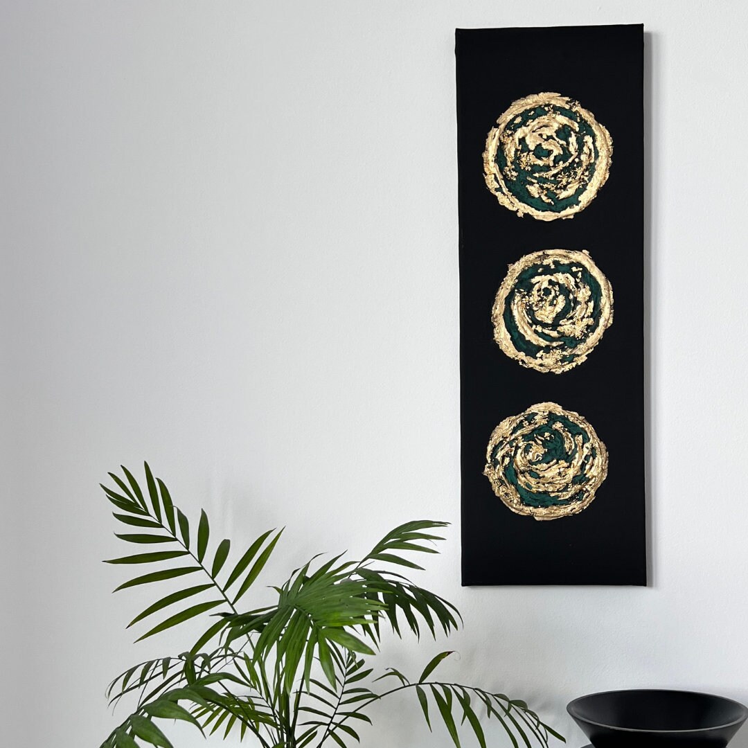 Handmade Gold Foil Circle Wall Art: Dark Green Botanical Form - Etsy