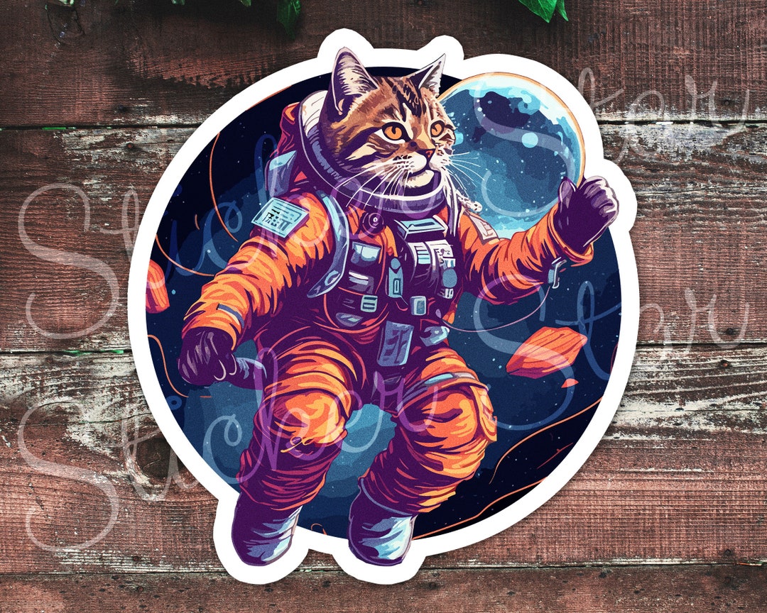 Cat in Space Sticker for Laptop Desk Notebook Water Bottle - Etsy