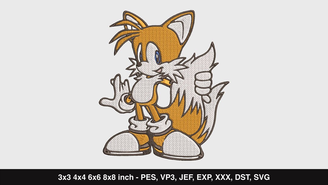 Miles "tails" Prower Embroidery Design - Sonic - 3x3 4x4 6x6 8x8 Sizes ...