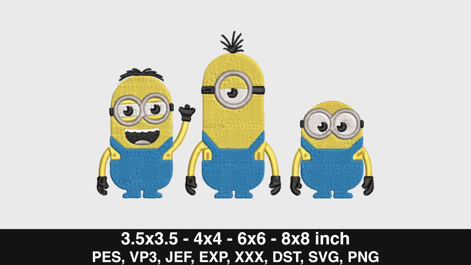 Minion Triple Embroidery Design - Minion Embroidery - 4 Sizes - Pes ...
