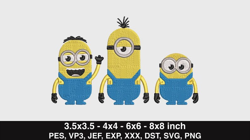 Minion Triple Embroidery Design - Minion Embroidery - 4 Sizes - Pes ...