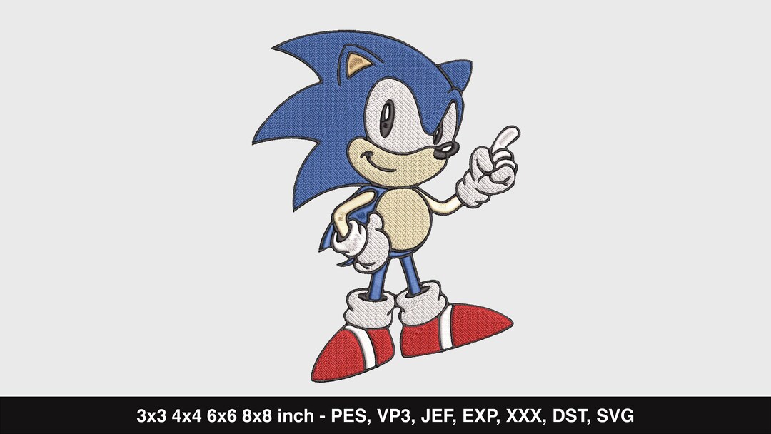 Sonic Embroidery Design - Hedgehog Embroidery - 3x3 4x4 6x6 8x8 Sizes ...