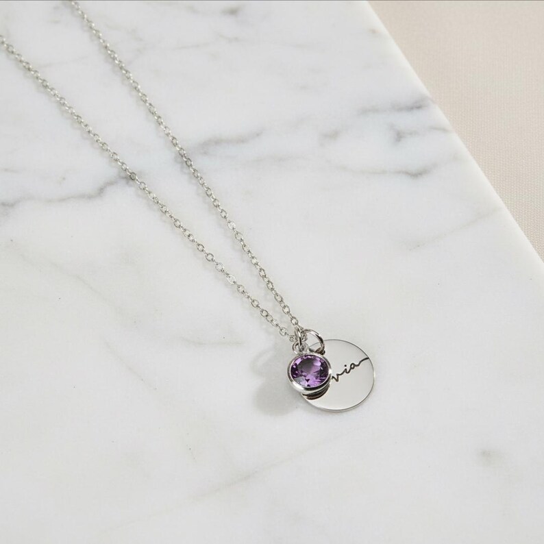 Birthstone Name Necklace for Women – Personalized Engraved Pendant ...
