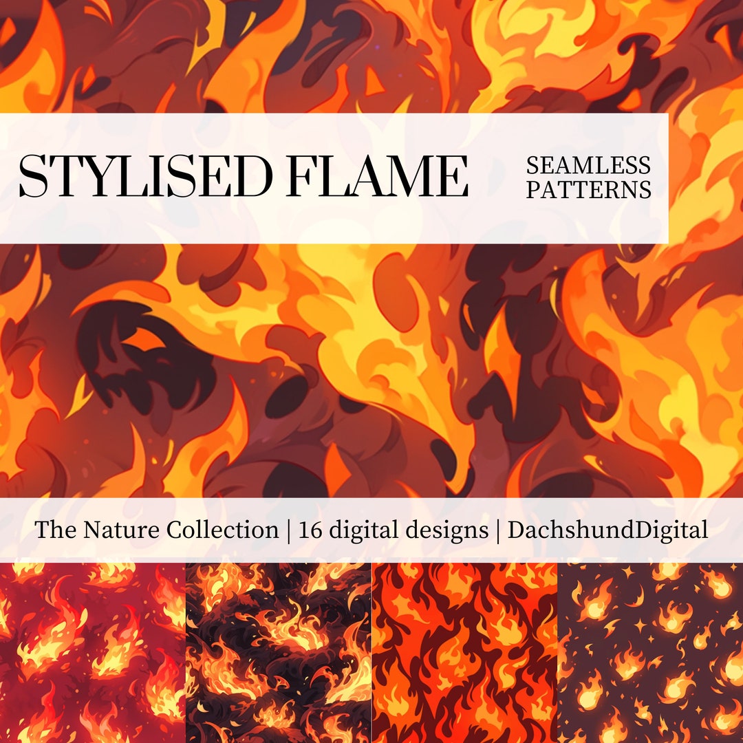 Stylised Flames Seamless Patterns Papers Digital Download High Quality ...