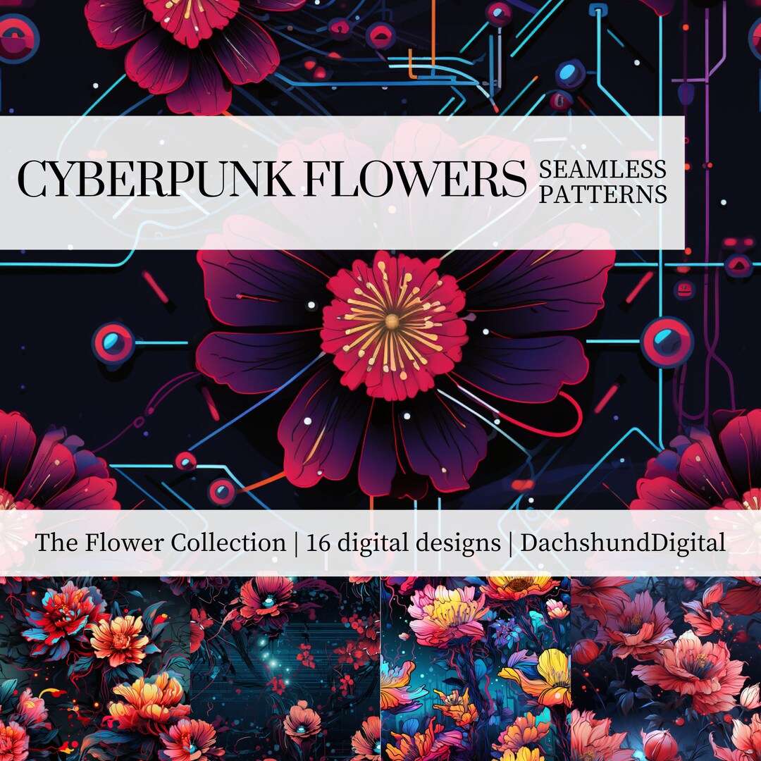 Cyberpunk Flowers Seamless Patterns Papers Digital - Etsy