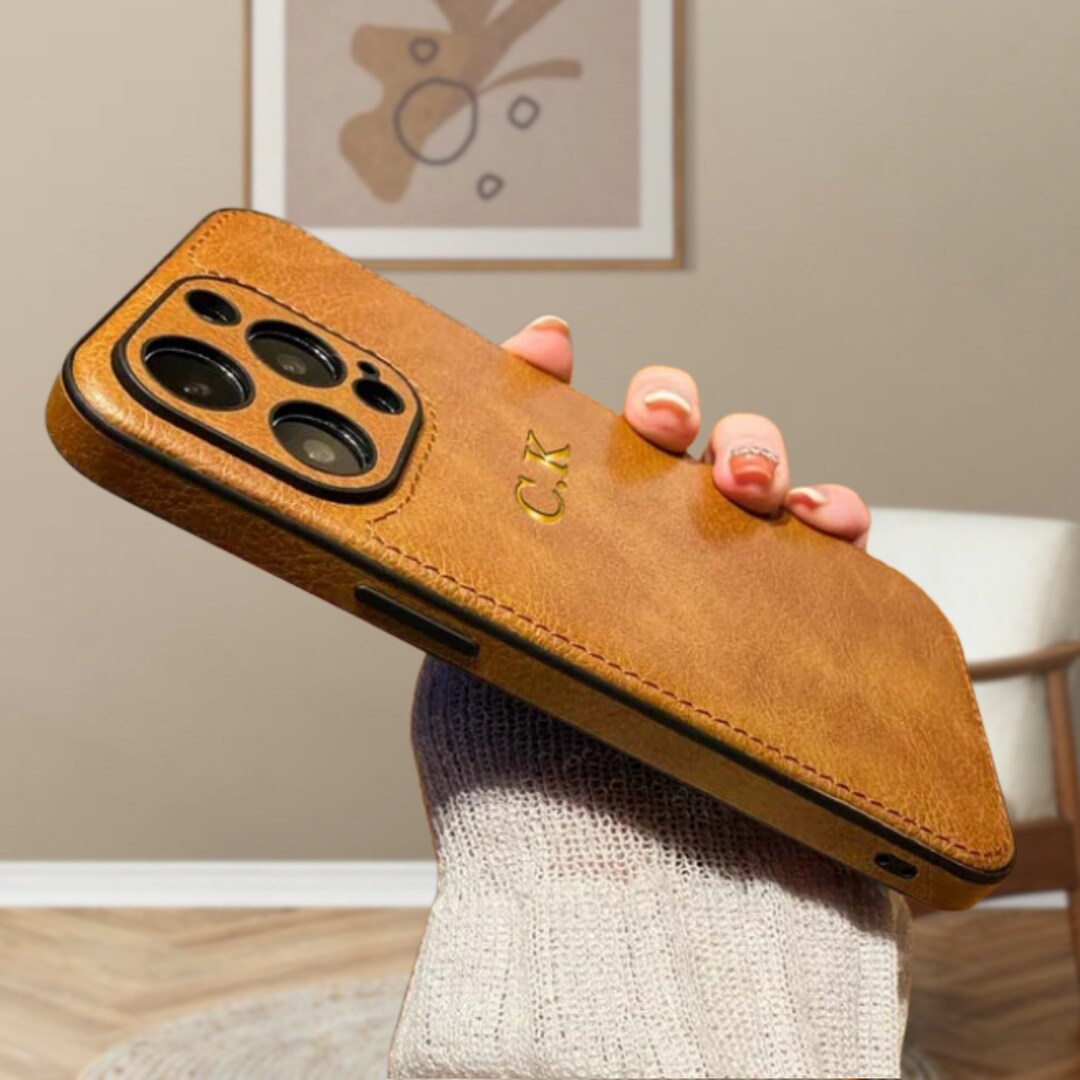 Brown Leather Personalized Name Classic Case, iPhone 15 14 13 12 11 Pro ...