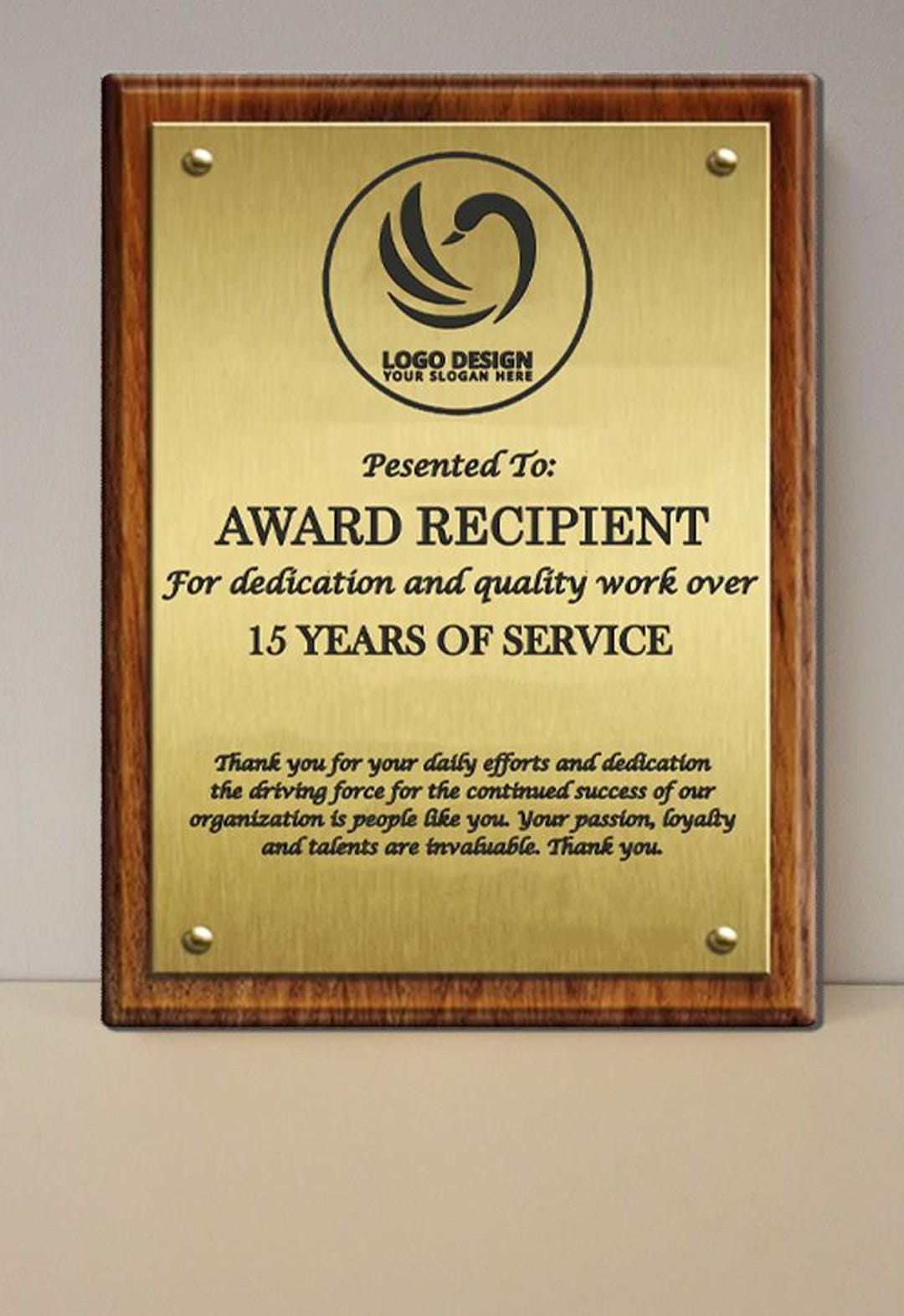 Personalized Recognition Plaque | Custom Wood Award for Employee ...